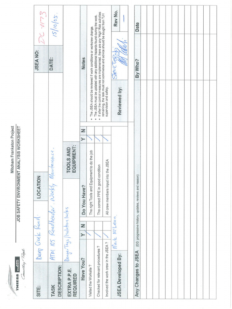 JSEA-DC-0173 ATM 105 Roadheader Weekly Maintenance | PDF
