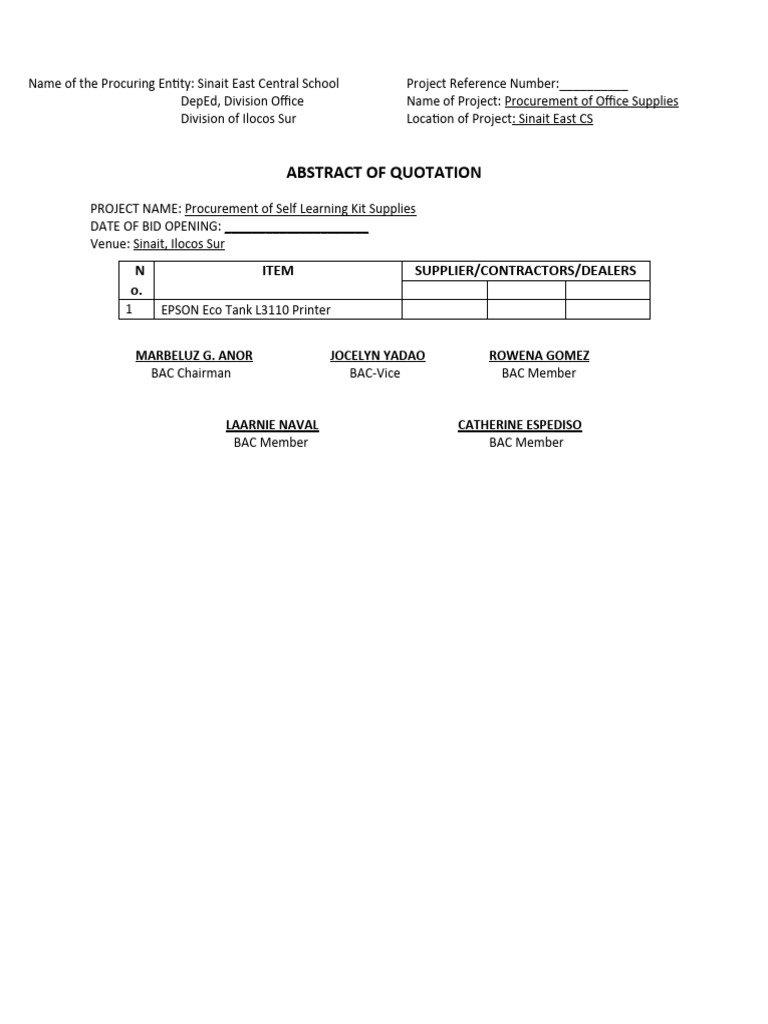 Abstract of Quotation For Supplies | PDF