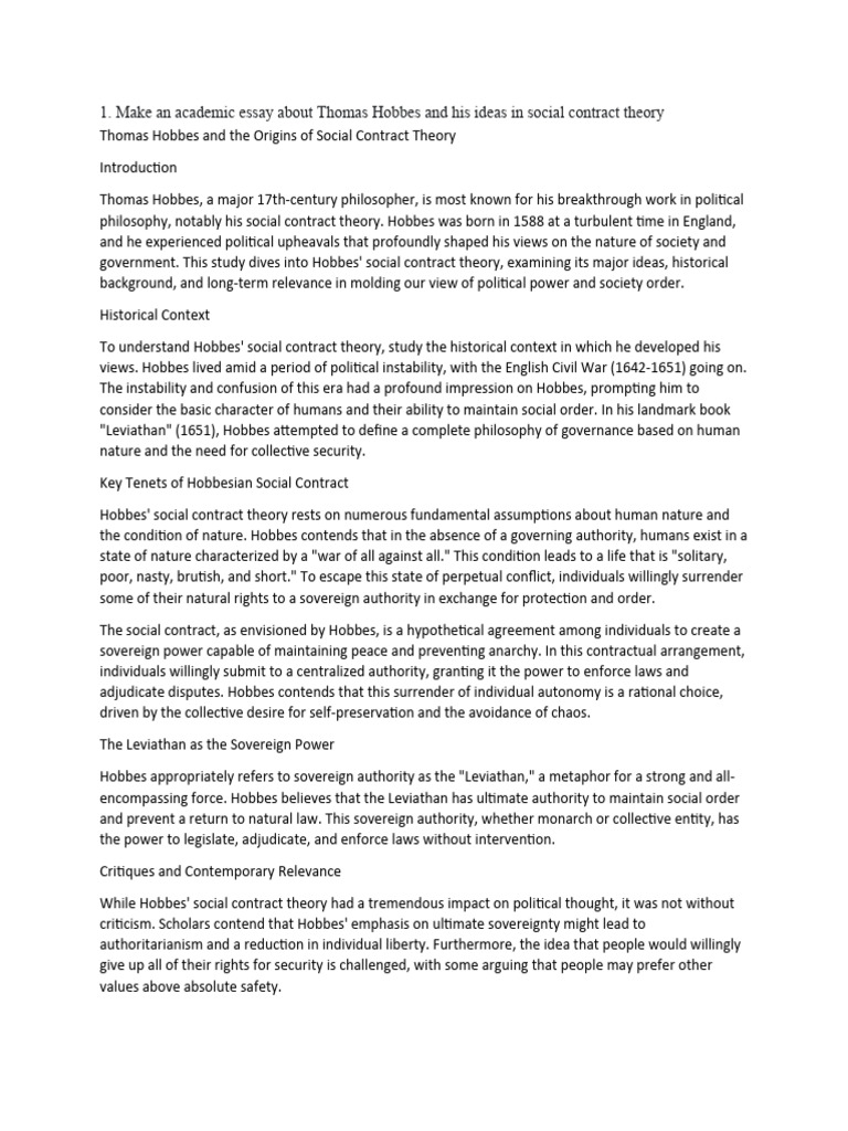 Hobbes' Social Contract Theory Explained | PDF