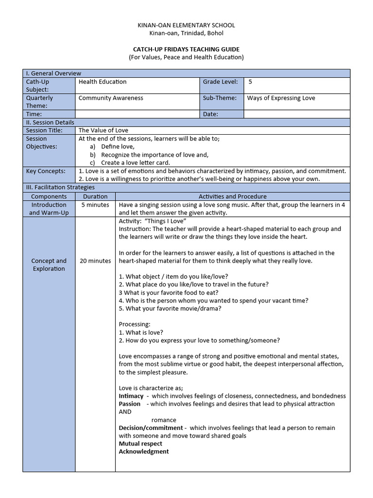 Grade 5 Catch-Up Friday Lesson Plan | PDF