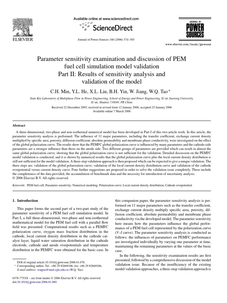 Parameter Sensitivity Examination and Discussion of PEM Fuel Cell Simulation Model Validation ...