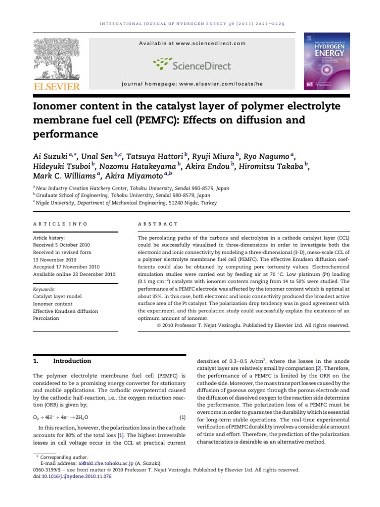 Ionomer Content in The Catalyst Layer of Polymer Electrolyte Membrane Fuel Cell (PEMFC) Effects ...