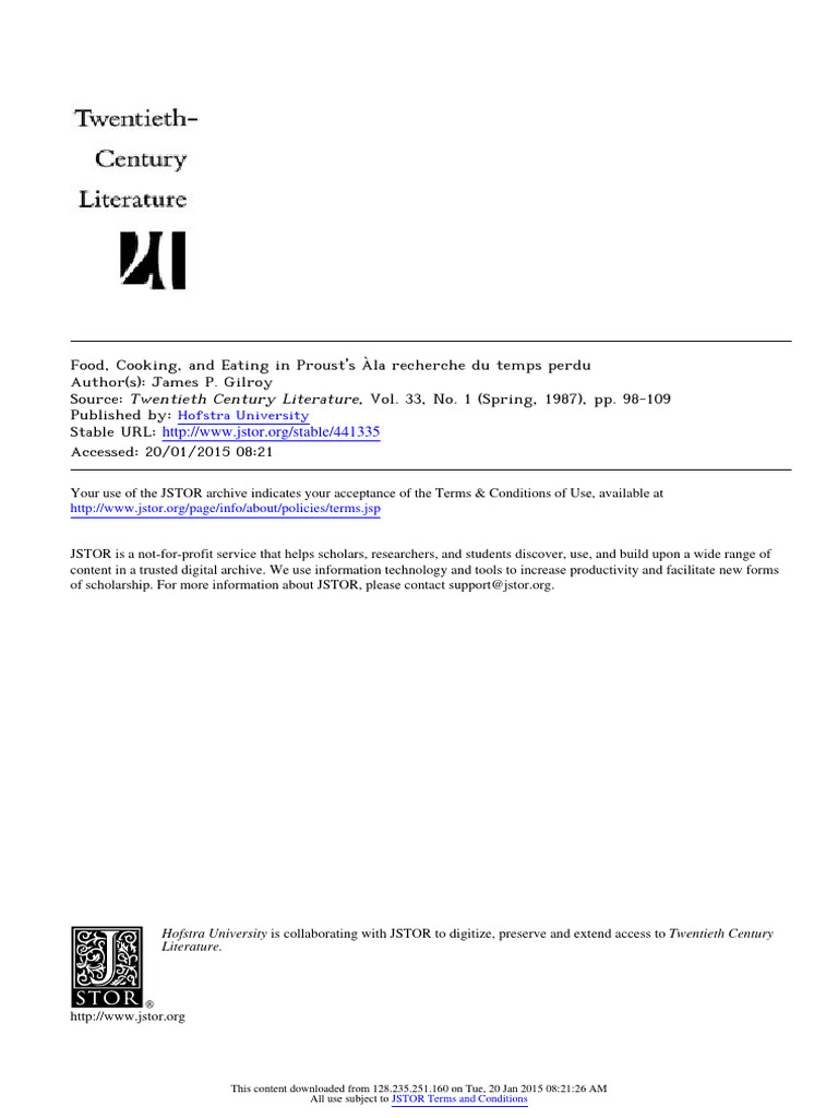 Proust's Culinary Aesthetics | PDF | In Search Of Lost Time | Marcel Proust