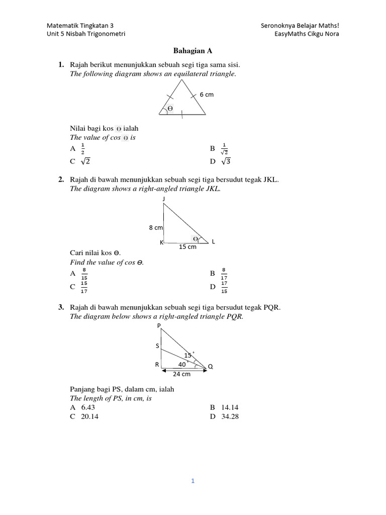 Maths Form 3 Unit 5 Nisbah Trigonometri | PDF