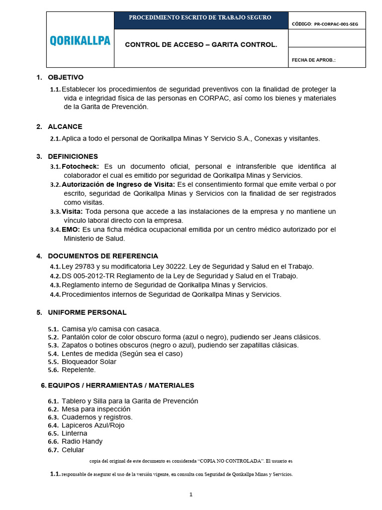 Control de Acceso - GARITA CORPAC | PDF | Logística | Gobierno y personalidad