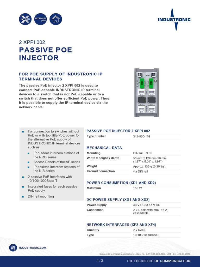 2 Xppi 002 Passive Poe Injector | PDF