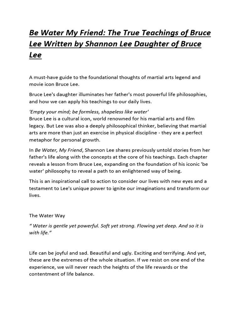 Be Water My Friend by Bruce Lee | PDF | Bruce Lee | Experience