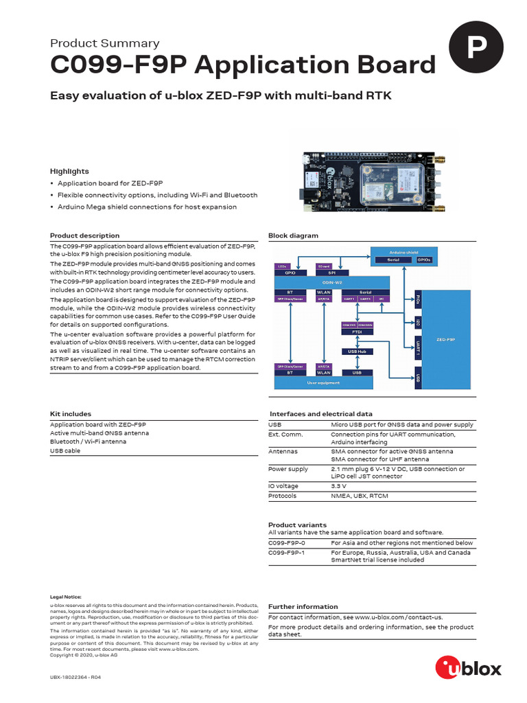 C099-F9P ProductSummary (UBX-18022364) | PDF | Usb | Bluetooth