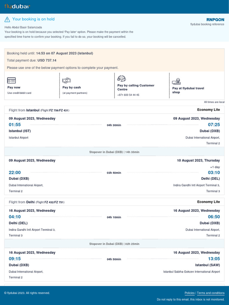 Your Booking Is On Hold | PDF