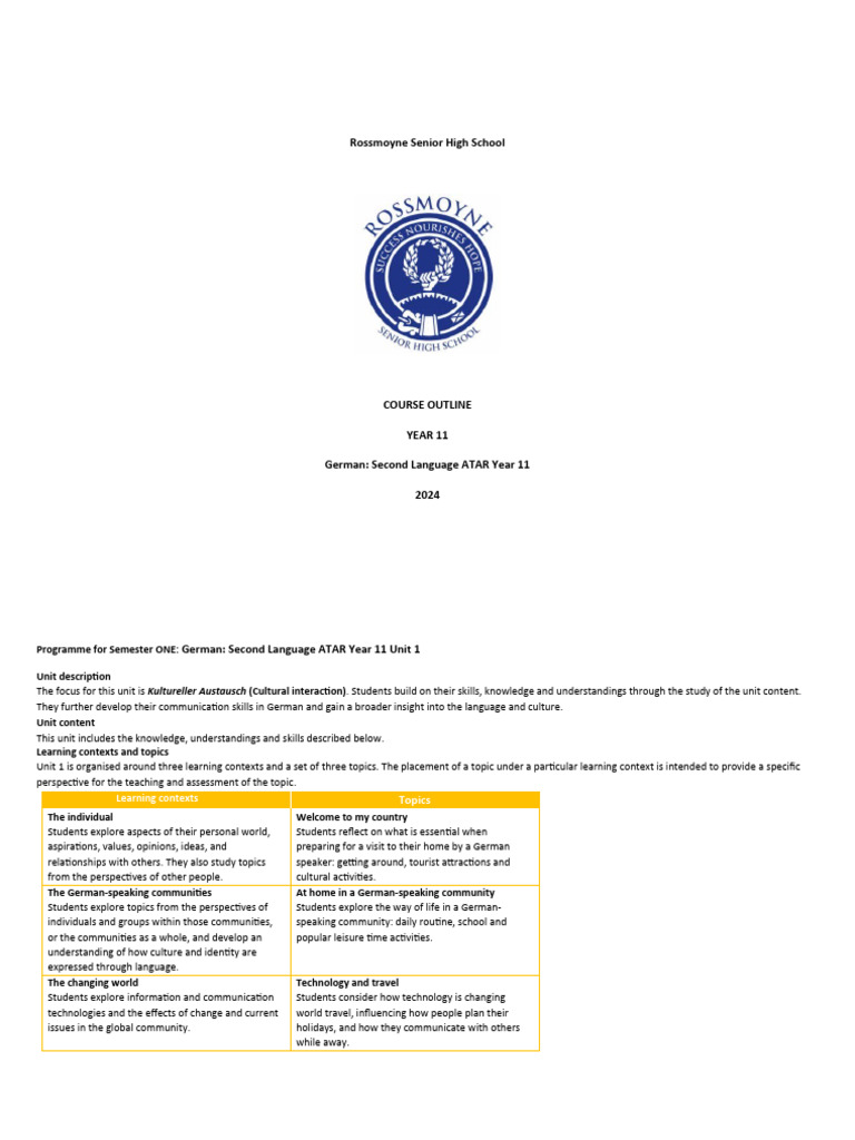 German Course Outline | PDF