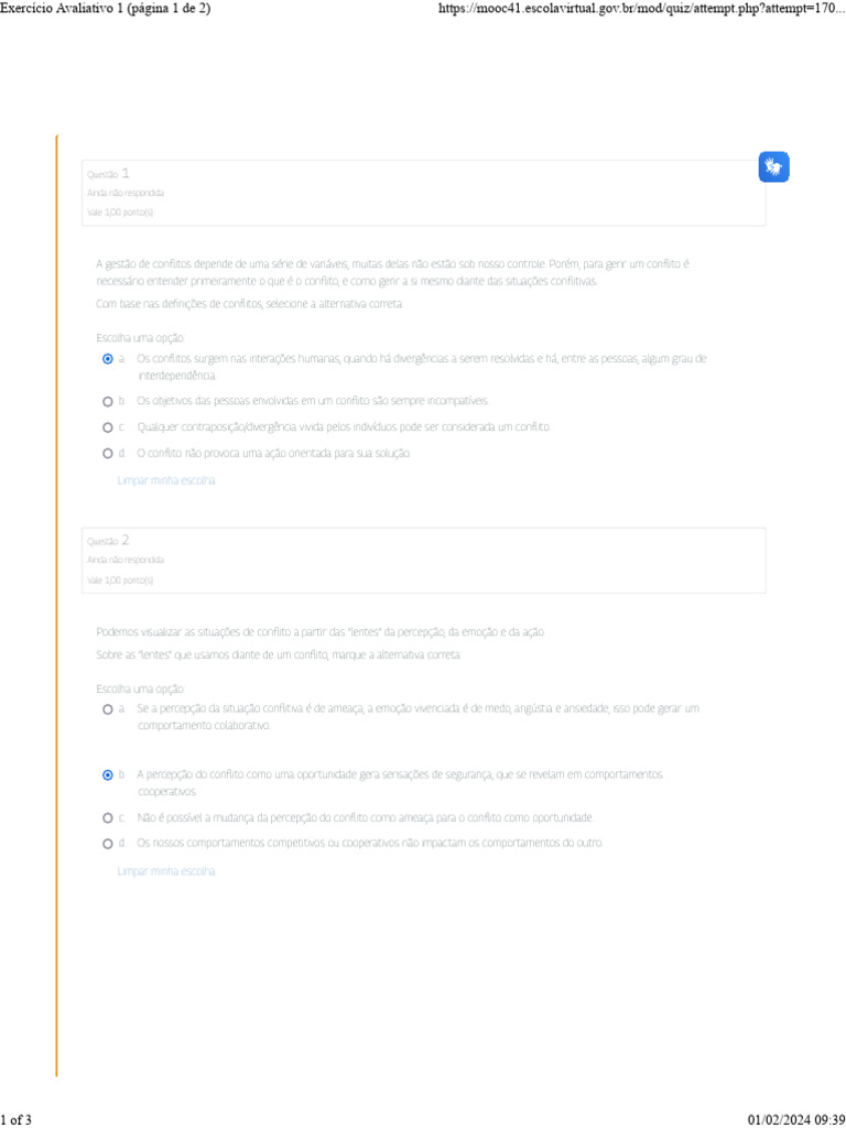 Exercício Avaliativo 1 (Página 1 de 2) | PDF