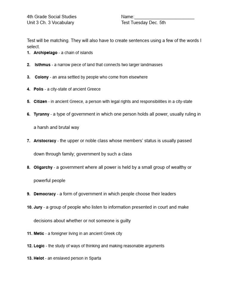 4th Grade Unit 3 Chapter 3 Vocabulary | PDF