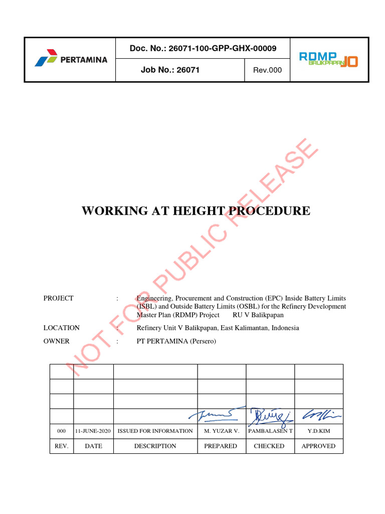 26071-100-GPP-GHX-00009-000 Working at Height Procedure | PDF