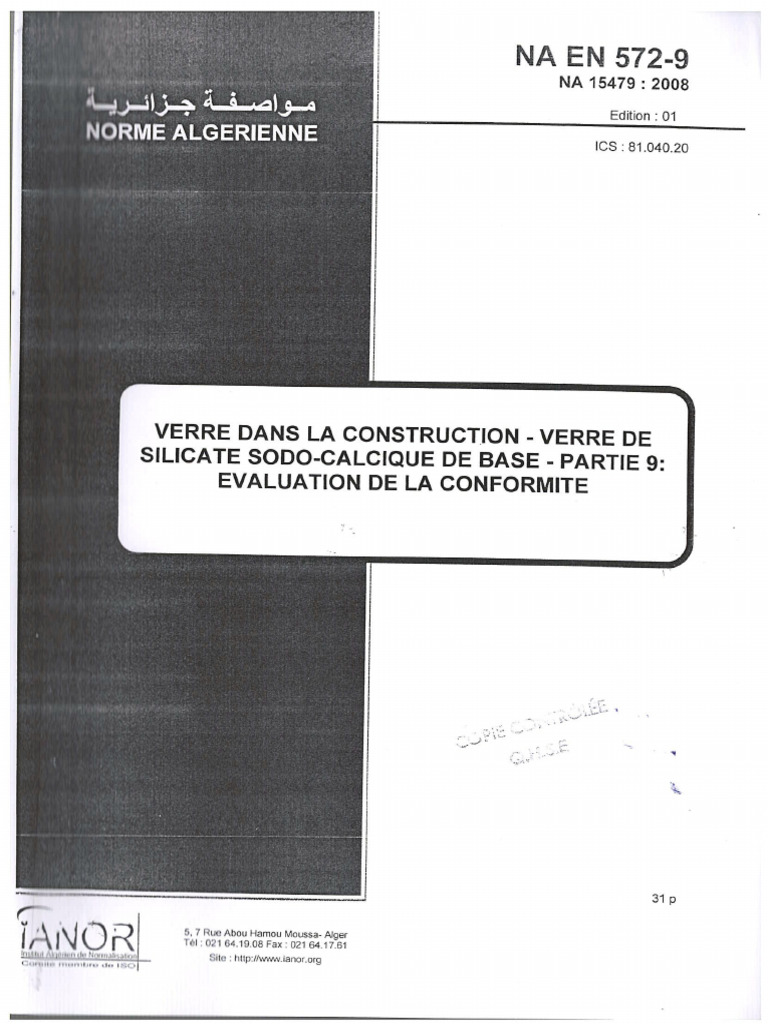 Norme Algerienne Verre Dans La Construction Produit de Base Verre Silicate Sodo-Calciquede Base ...