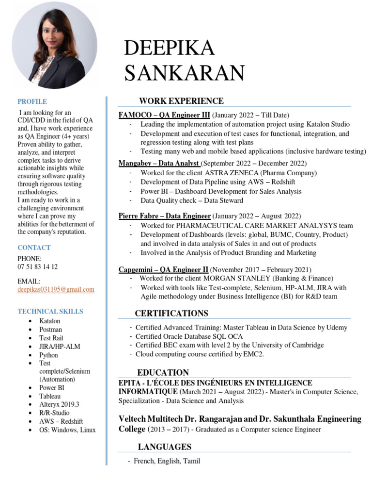 Deepika SANKARAN CV | PDF