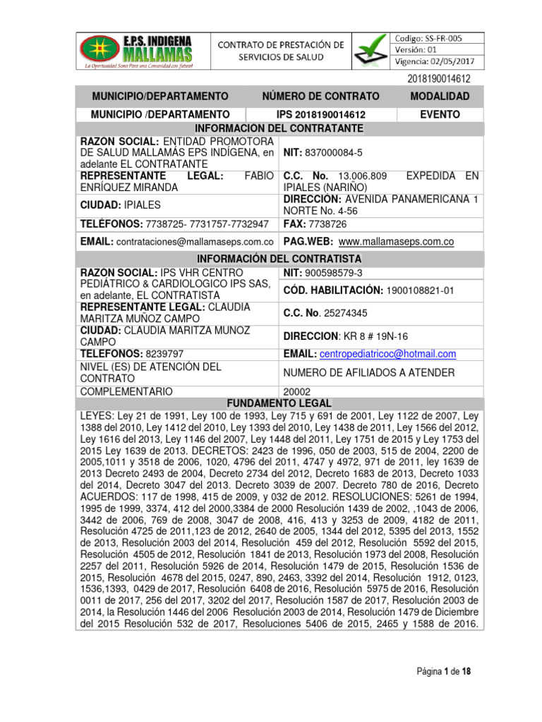 Contrato VHR Ips Sas | PDF | Finanzas y dinero