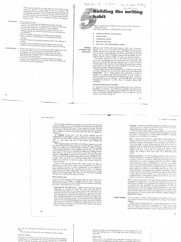 U.3 Harmer, J. 2004 How To Teach Writing. Pearson. Caps 5, 6 - 7 ...