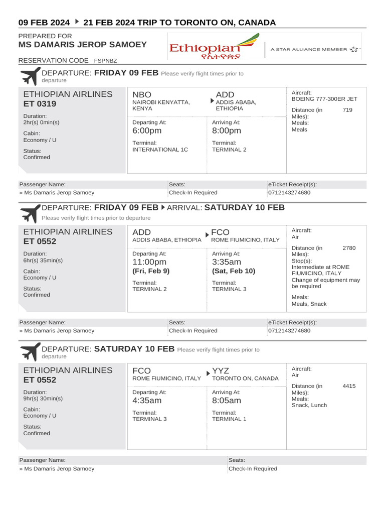 Travel Reservation February 09 For MS DAMARIS JEROP SAMOEY | PDF ...