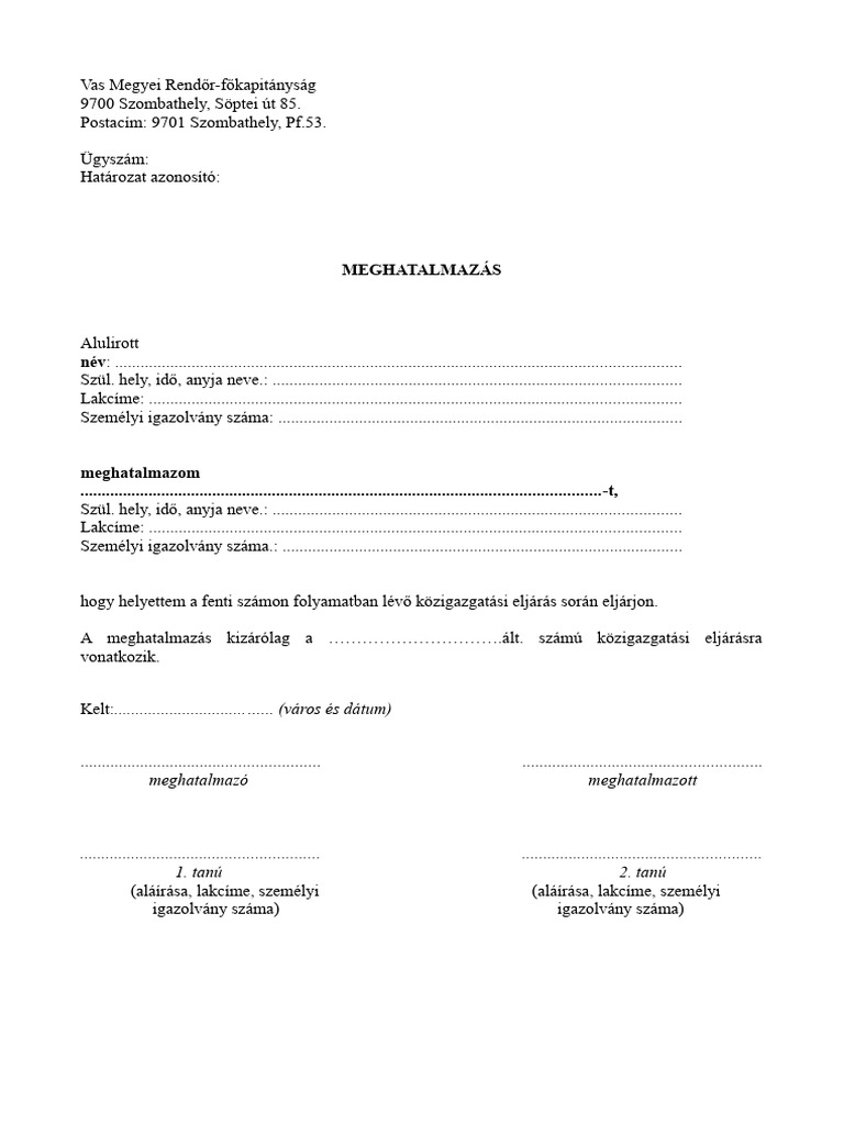 Meghatalmazás (Természetes Személy) | PDF Meghatalmazás (Természetes Személy) | PDF