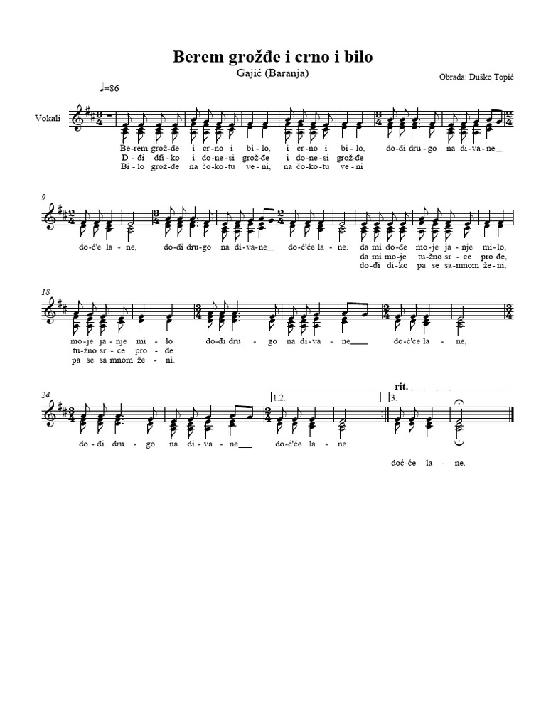 Berem Grožđe I Crno I Bilo - Vokali - 1 | PDF