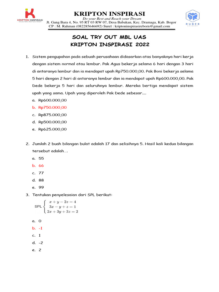 Soal Dan Pembahasan TO MBL 2022 | PDF