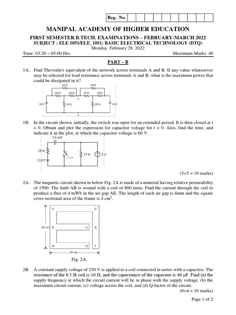 B.Tech Basic Electrical Technology Exam | PDF | Inductor | Capacitor
