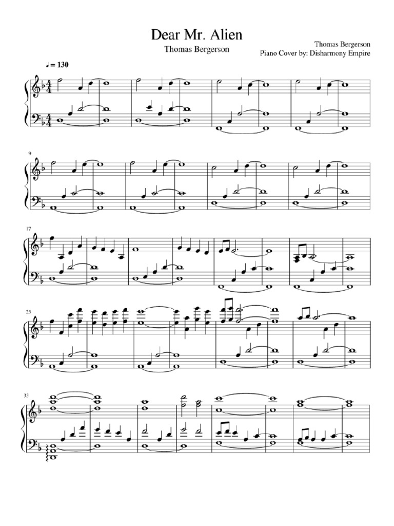 Thomas Bergersen-Dearmr Alien - Piano Sheet | PDF