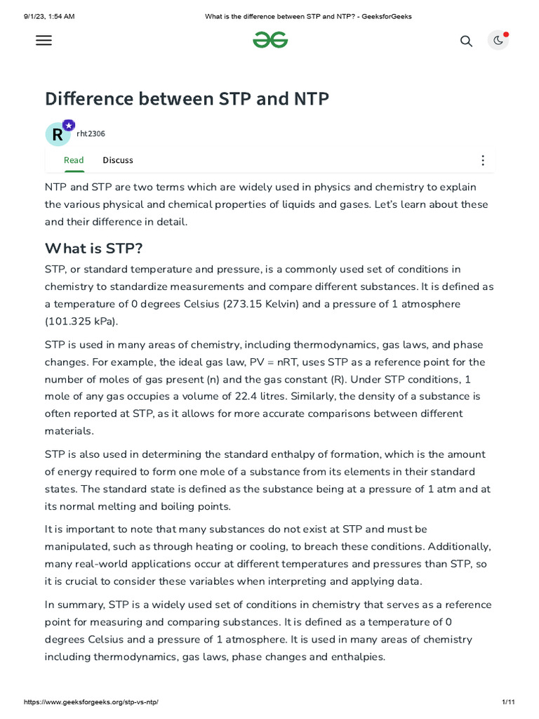 Difference Between STP & NTP | PDF | Gases | Temperature