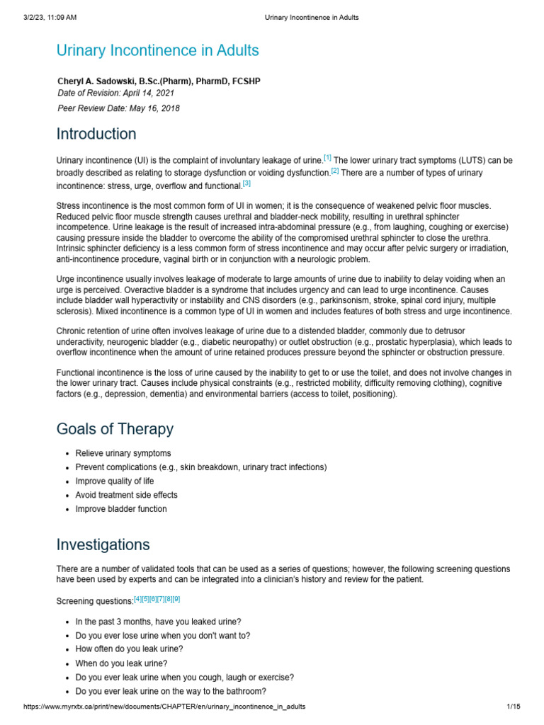 Case 4.urinary Incontinence in Adults | PDF