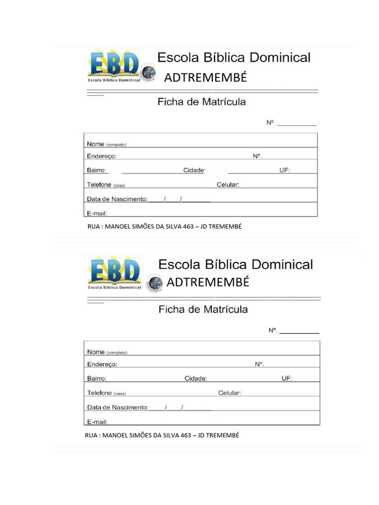 Ficha Cadastral Ebd Adulto e Infantil 2024 | PDF
