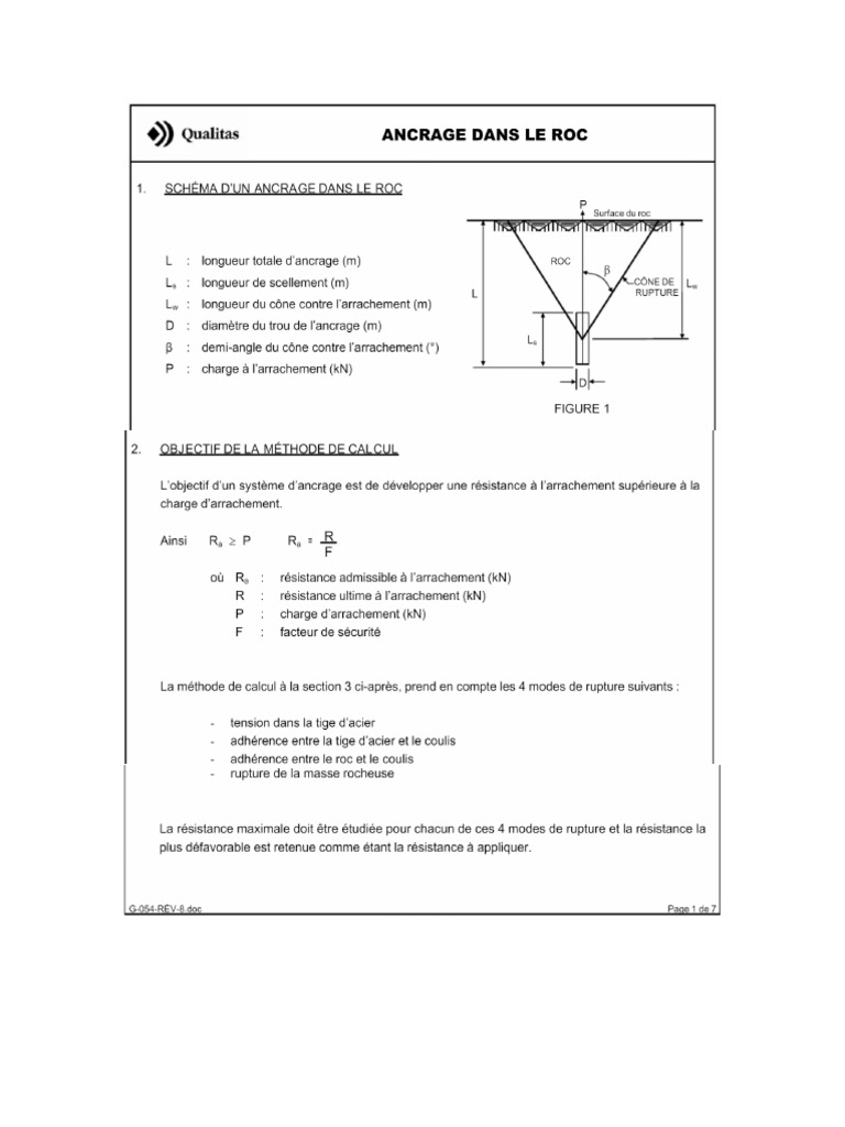 Note de Calcul D'ancrage Dans Le Roc - Par Qualias | PDF