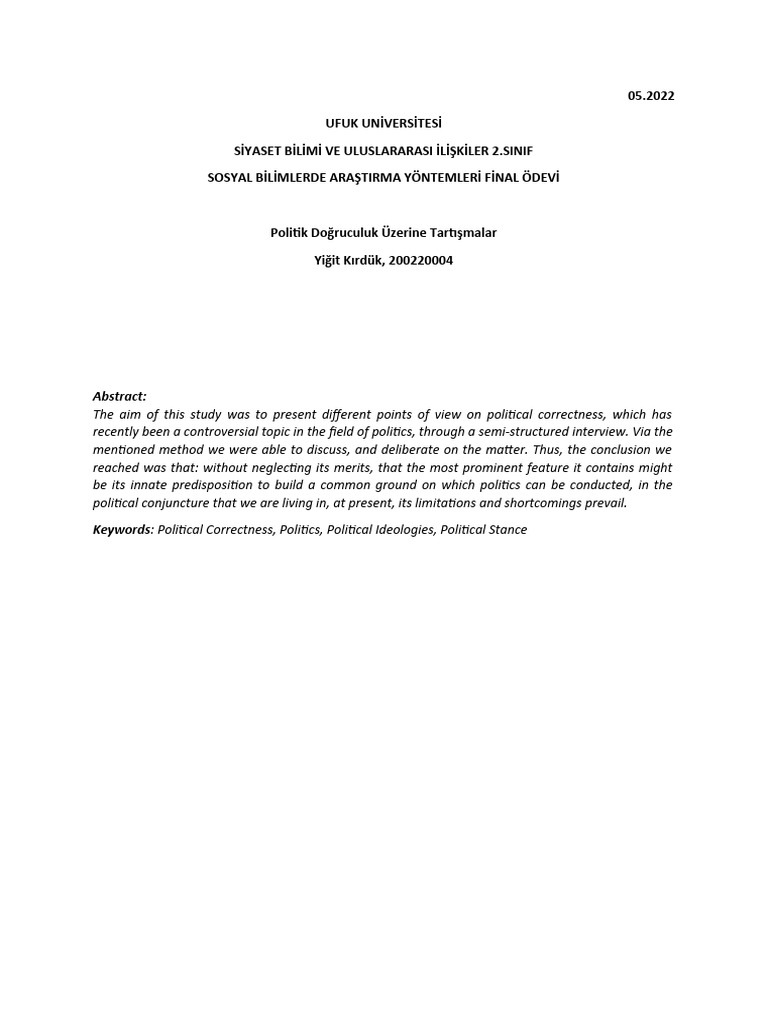 Sosyal Bilimlerde Arastirma Final Odevi | PDF