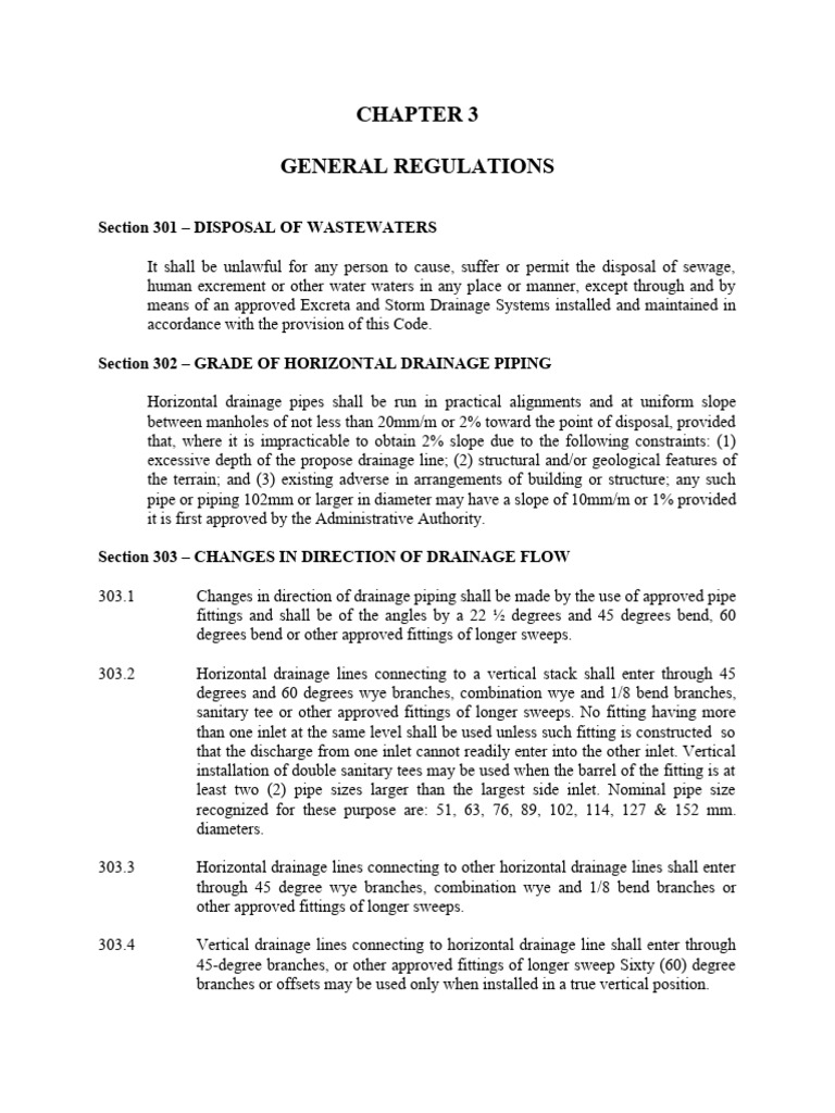 Chapter 3 General Regulations | PDF | Plumbing | Sanitary Sewer