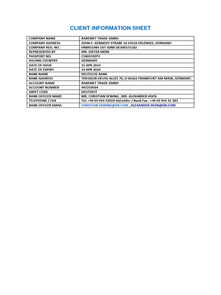 Raremet - Client Information Sheet | PDF