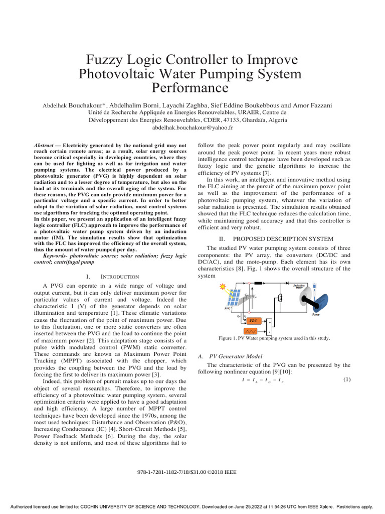 Fuzzy Logic Controller To Improve Photovoltaic Water Pumping System Performance | PDF ...