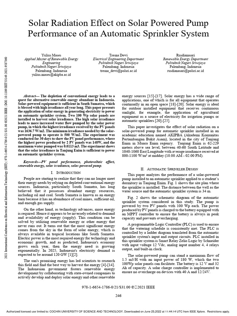 Solar Radiation Effect On Solar Powered Pump Performance of An ...