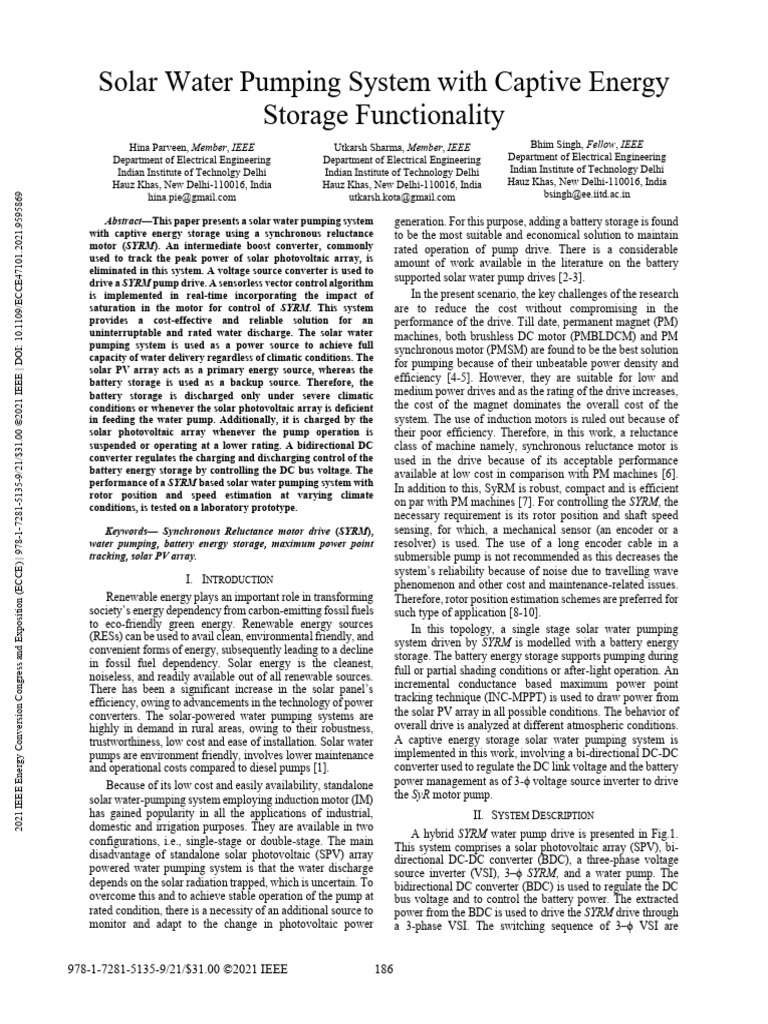 Solar Water Pumping System With Captive Energy Storage Functionality | PDF