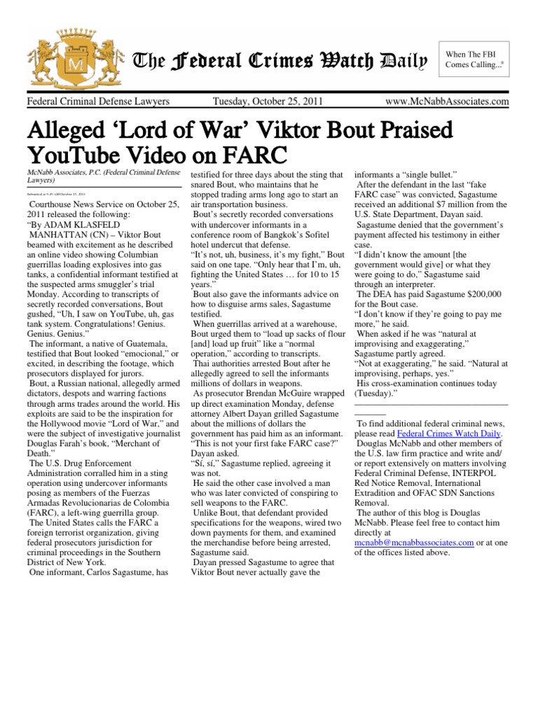 October 25, 2011 - The Federal Crimes Watch Daily | PDF | Farc | Law ...