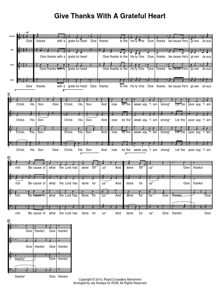 Give Thanks With A Grateful Heart (RCM) | PDF | Choral Music | Vocal Music