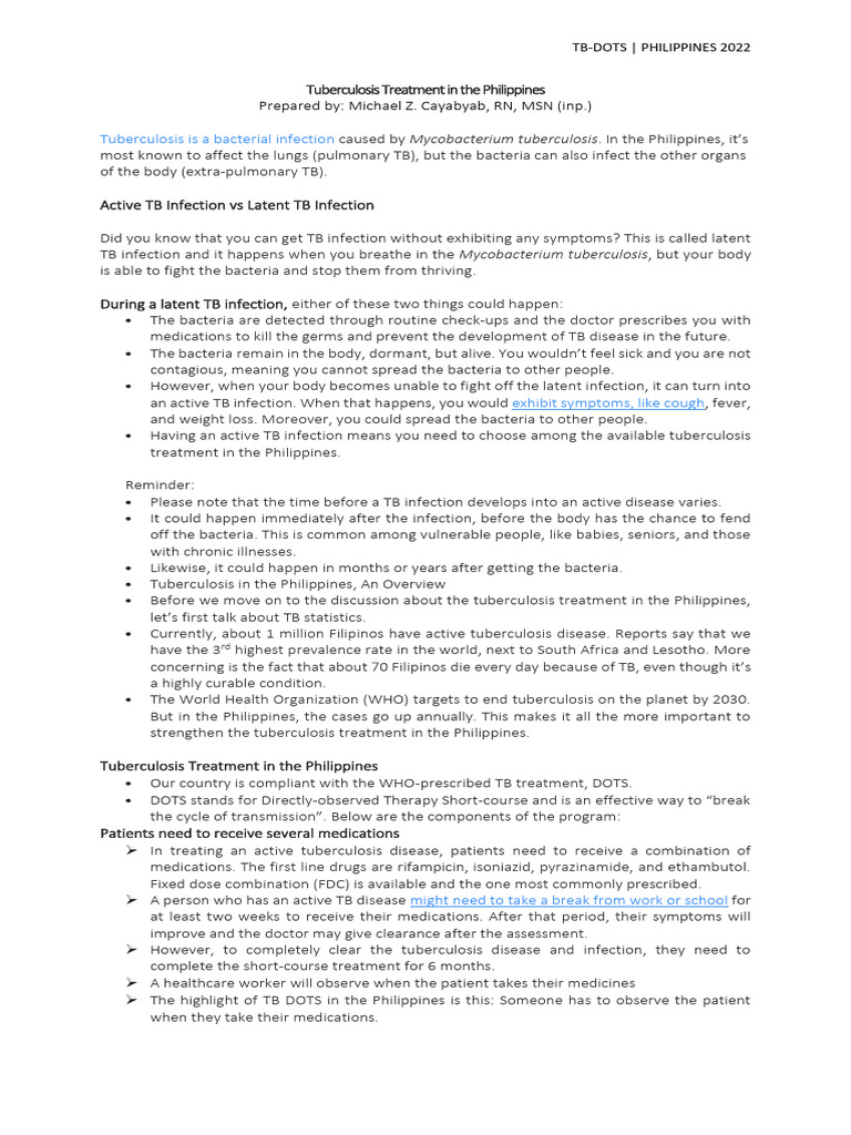 TB Dots Treatment in The Phillippines | PDF | Tuberculosis | Infection