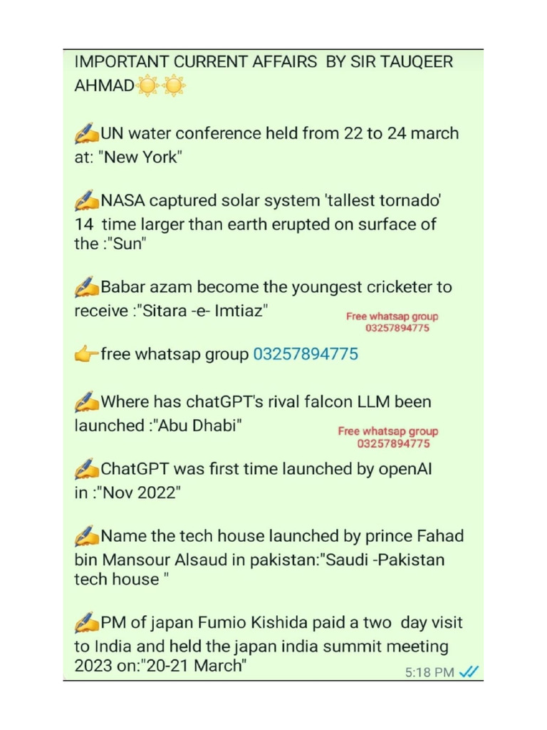 2023 Current Affairs Note S Pdf