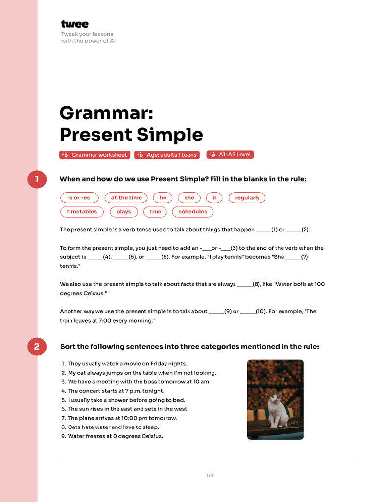 Grammar Sheet Present Simple | PDF | Verb | Subject (Grammar)