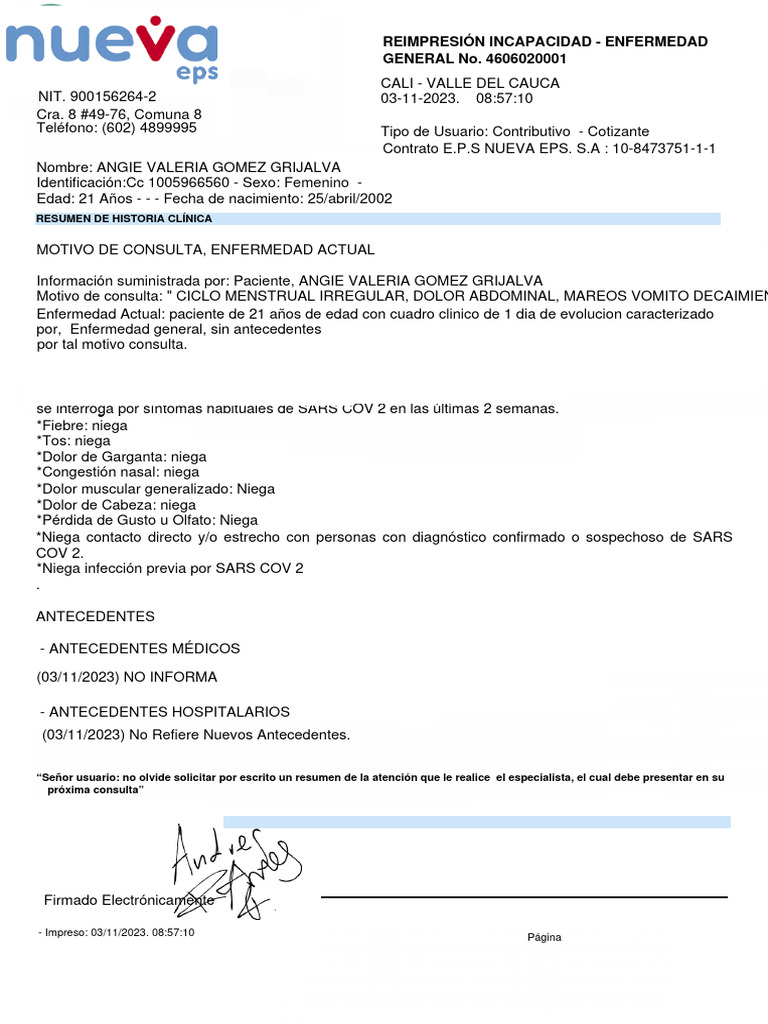 Historia Clínica Nueva Eps Activa | PDF | Diagnostico medico | Ciencias ...