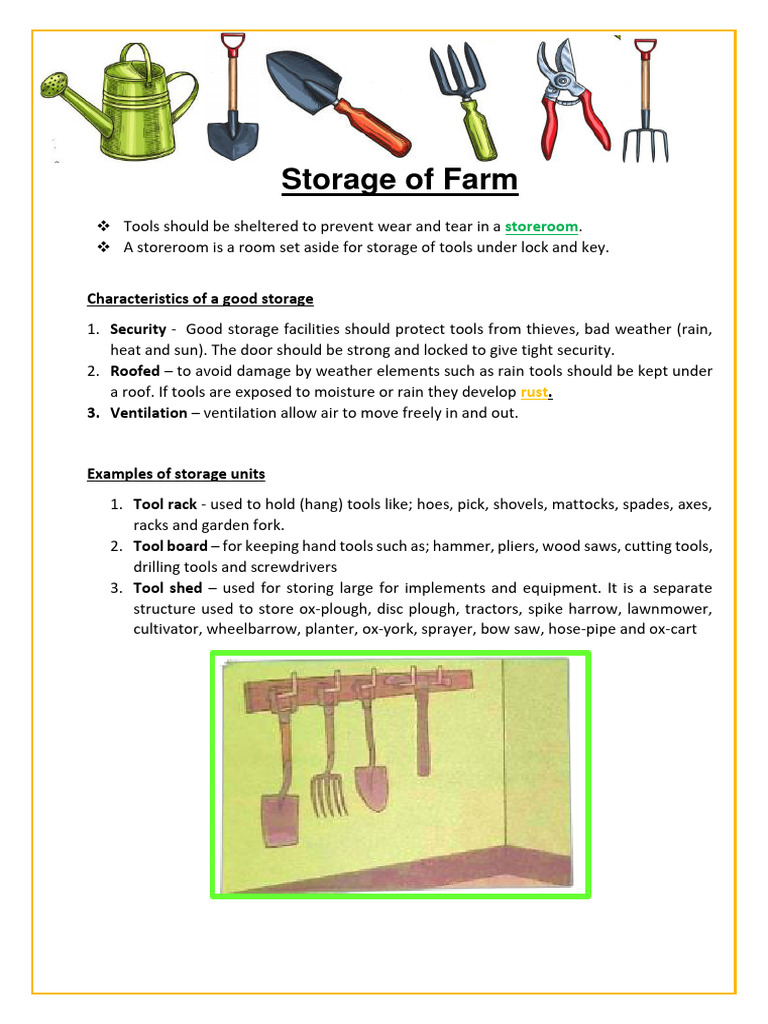Agriculture - Unit 2B - Storage Farm Tools - Student Answer Sheet | PDF ...