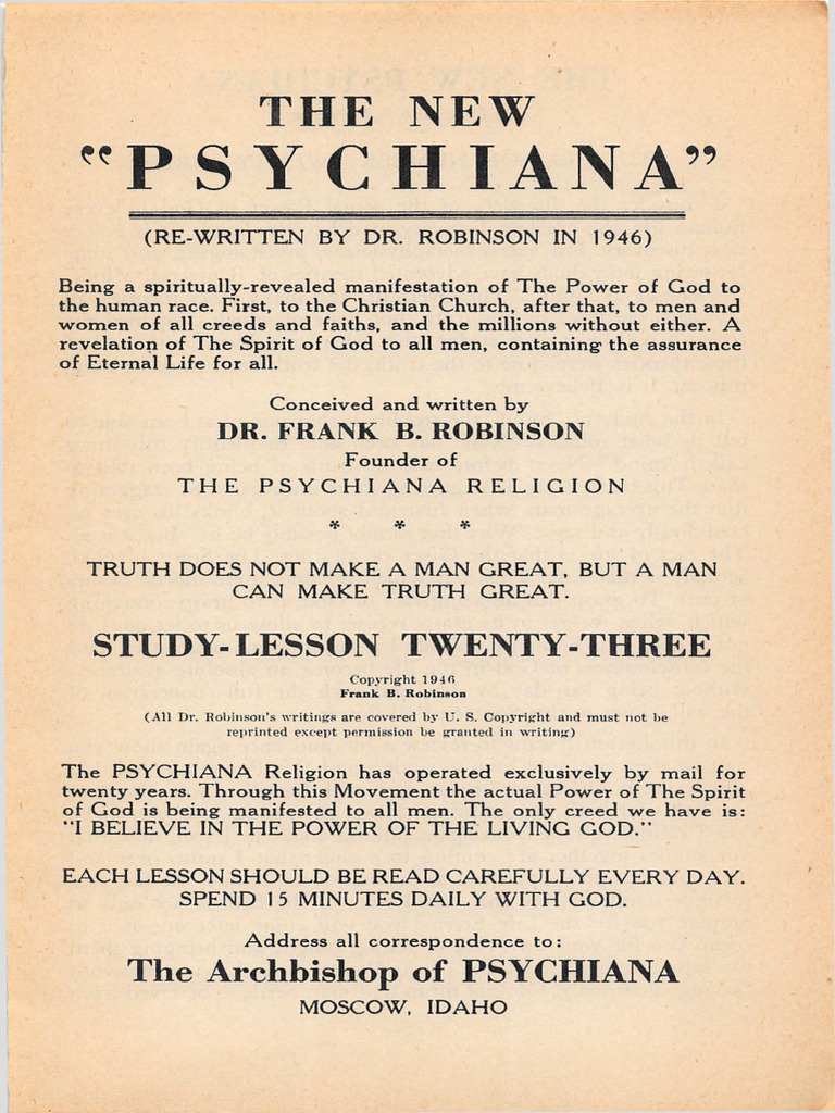 1946 Robinson New Psychiana Lesson 23 | PDF | God | Christian Church