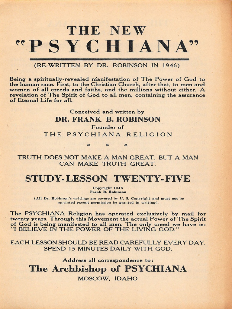 1946 Robinson New Psychiana Lesson 25 | PDF