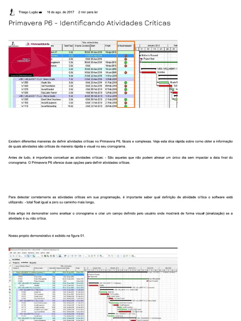 Caminho Crítico Primavera P6 | PDF
