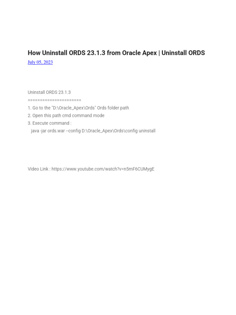 Uninstalling ORDS 23.1.3 from Oracle Apex | PDF | Computers