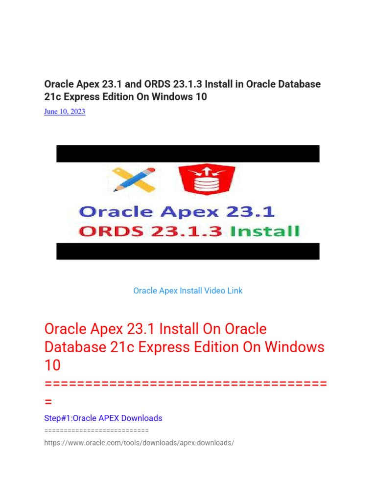 Oracle Apex 23.1 Install Tomcat | PDF