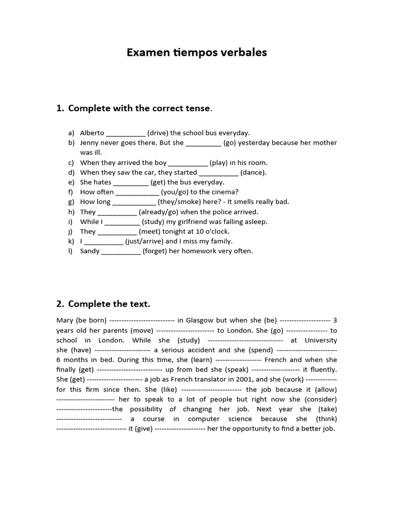 Examen Tiempos Verbales | PDF